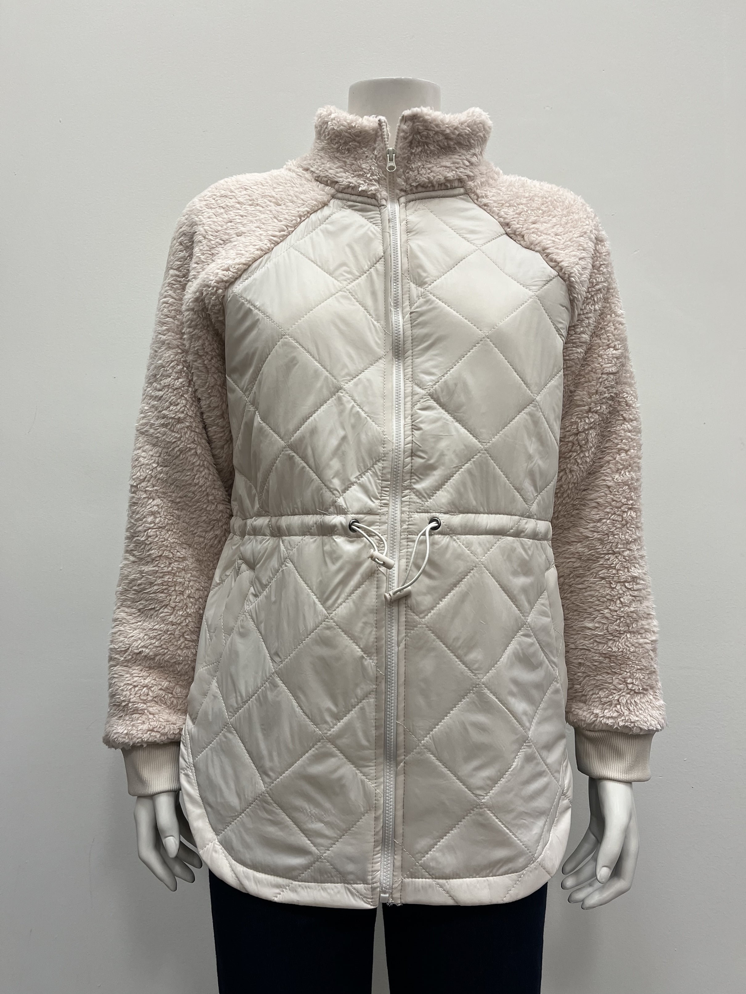 Sabrina Lauren quilted long sleeve mock neck front zipper front pockets ...