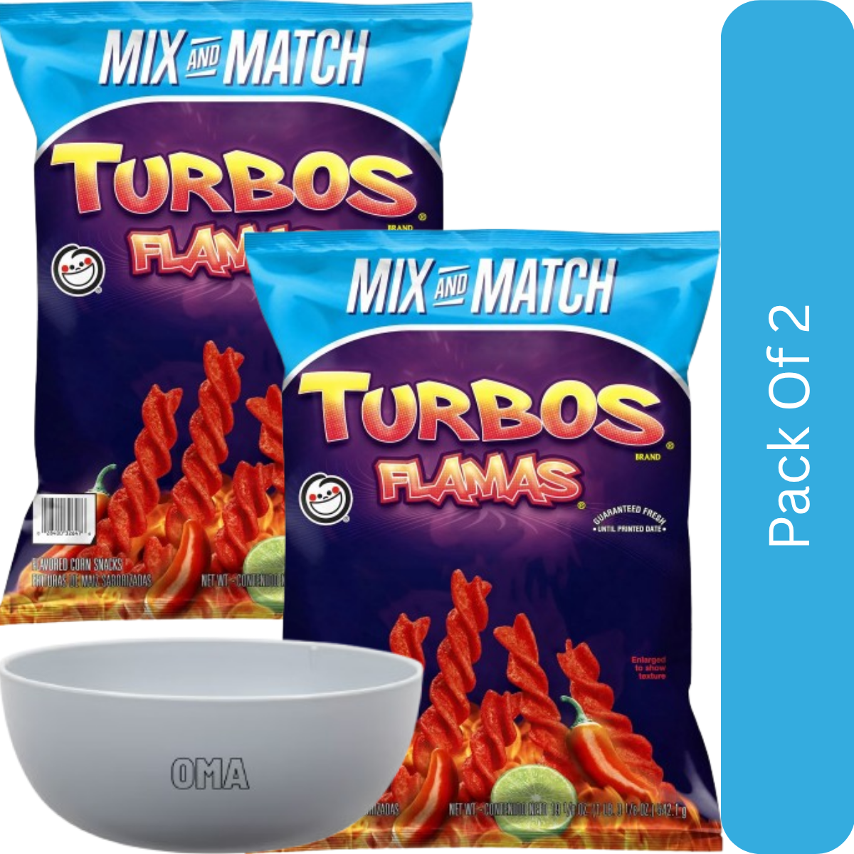Sabritas Turbos Flama Corn Snacks, 19.125 oz-2pk, With Olive White Bowl ...