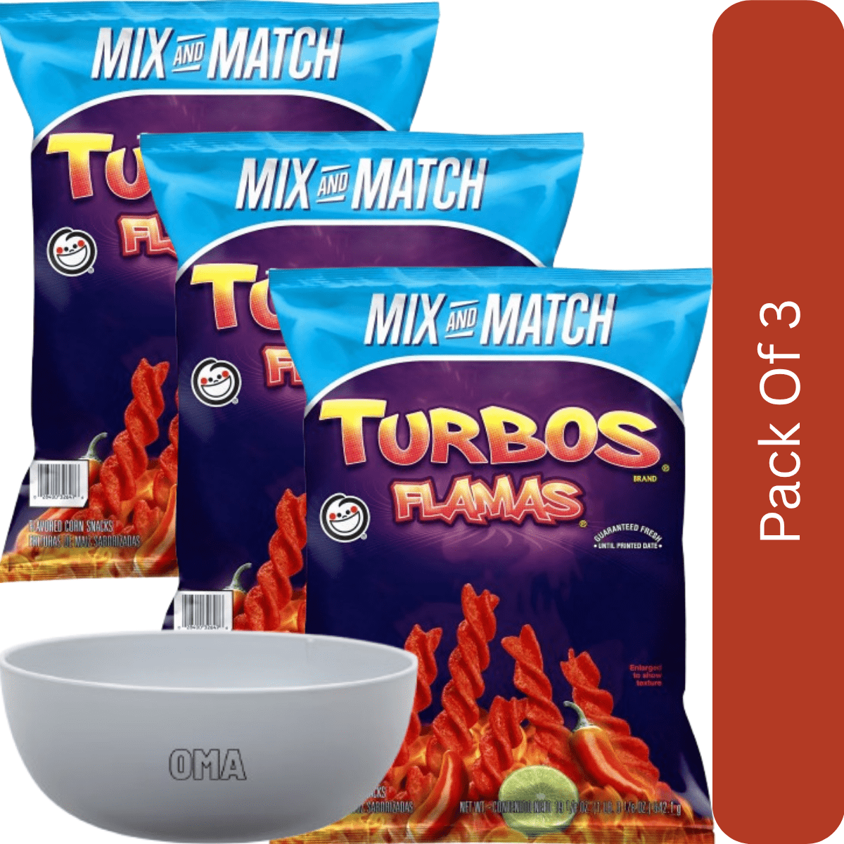 Sabritas Turbos Flama Corn Snacks, 19.125 oz-3pk, With Olive White Bowl ...