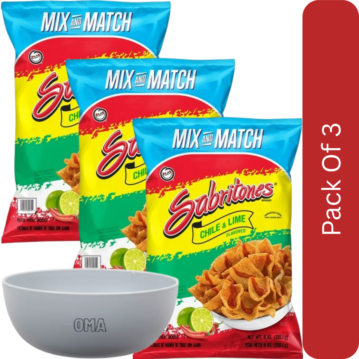 Sabritones Chile & Lime Flavored Puffed Wheat Snacks, 9 oz -3pk, With ...