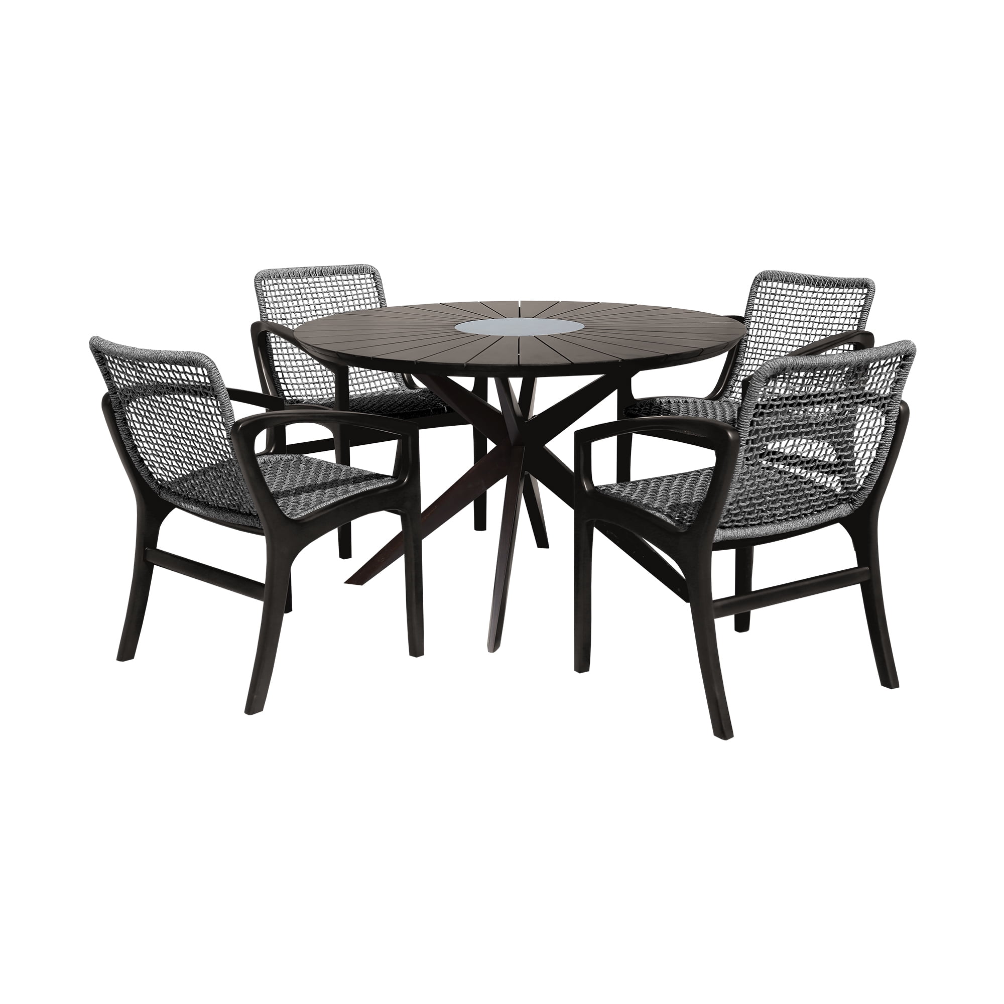 Sachi and Brighton 5 Piece Dining Set in Dark Eucalyptus Wood with Grey ...
