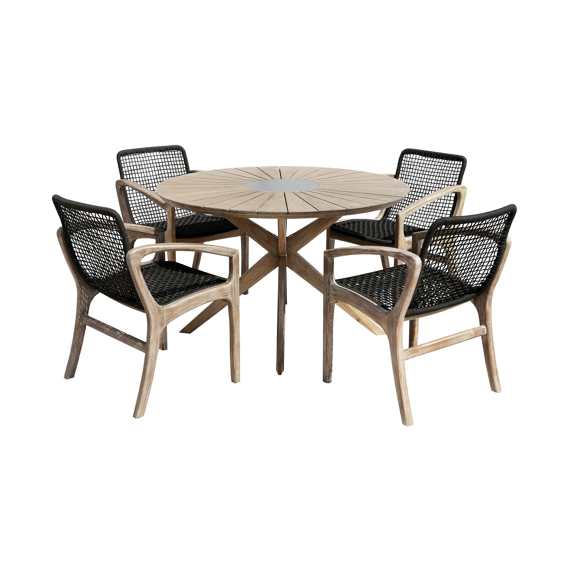 Sachi and Brighton 5 Piece Dining Set in Light Eucalyptus Wood with ...