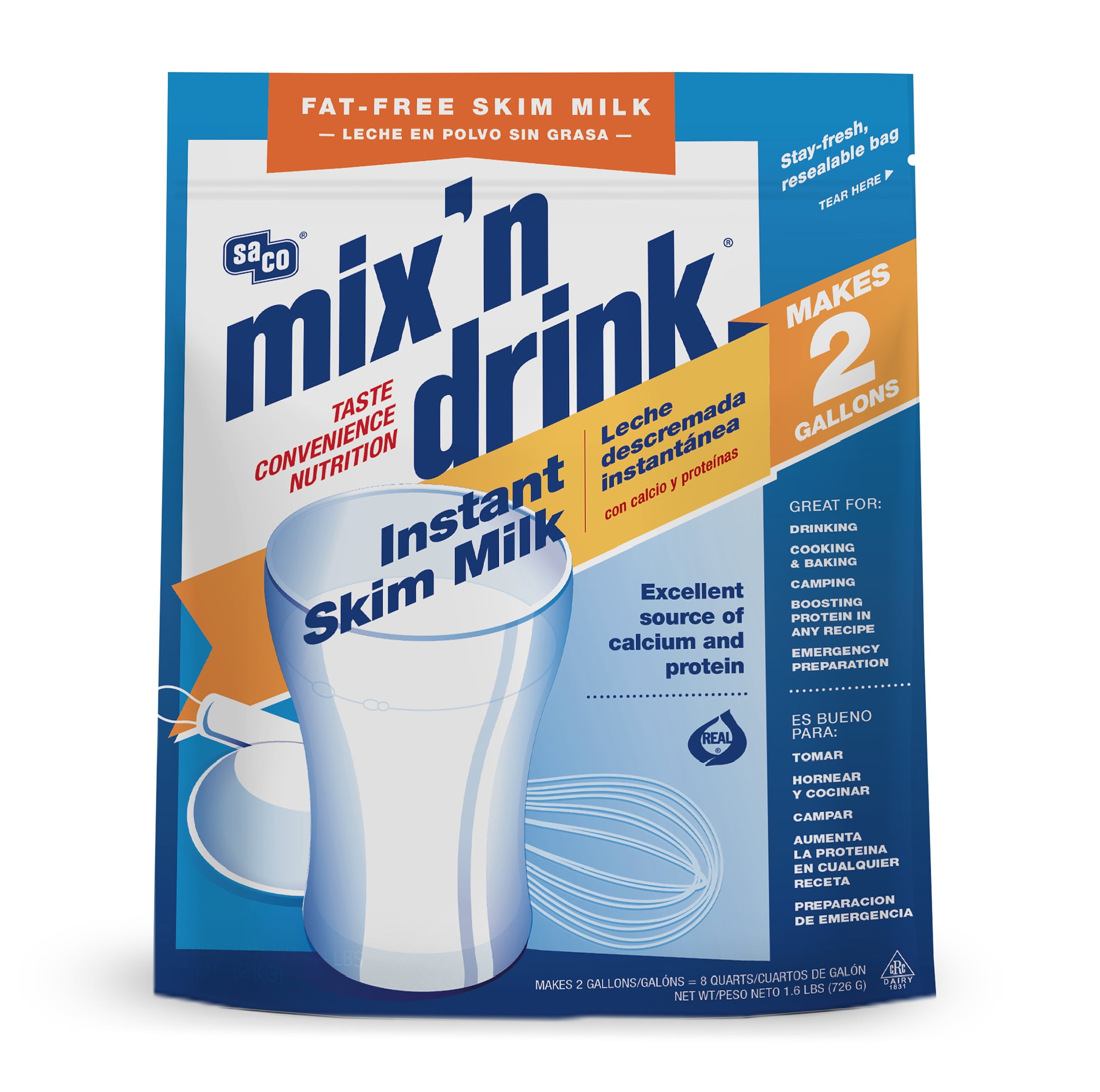 Saco Mix 'n Drink, Instant Powdered Skim Milk, 25.6 oz - Walmart.com