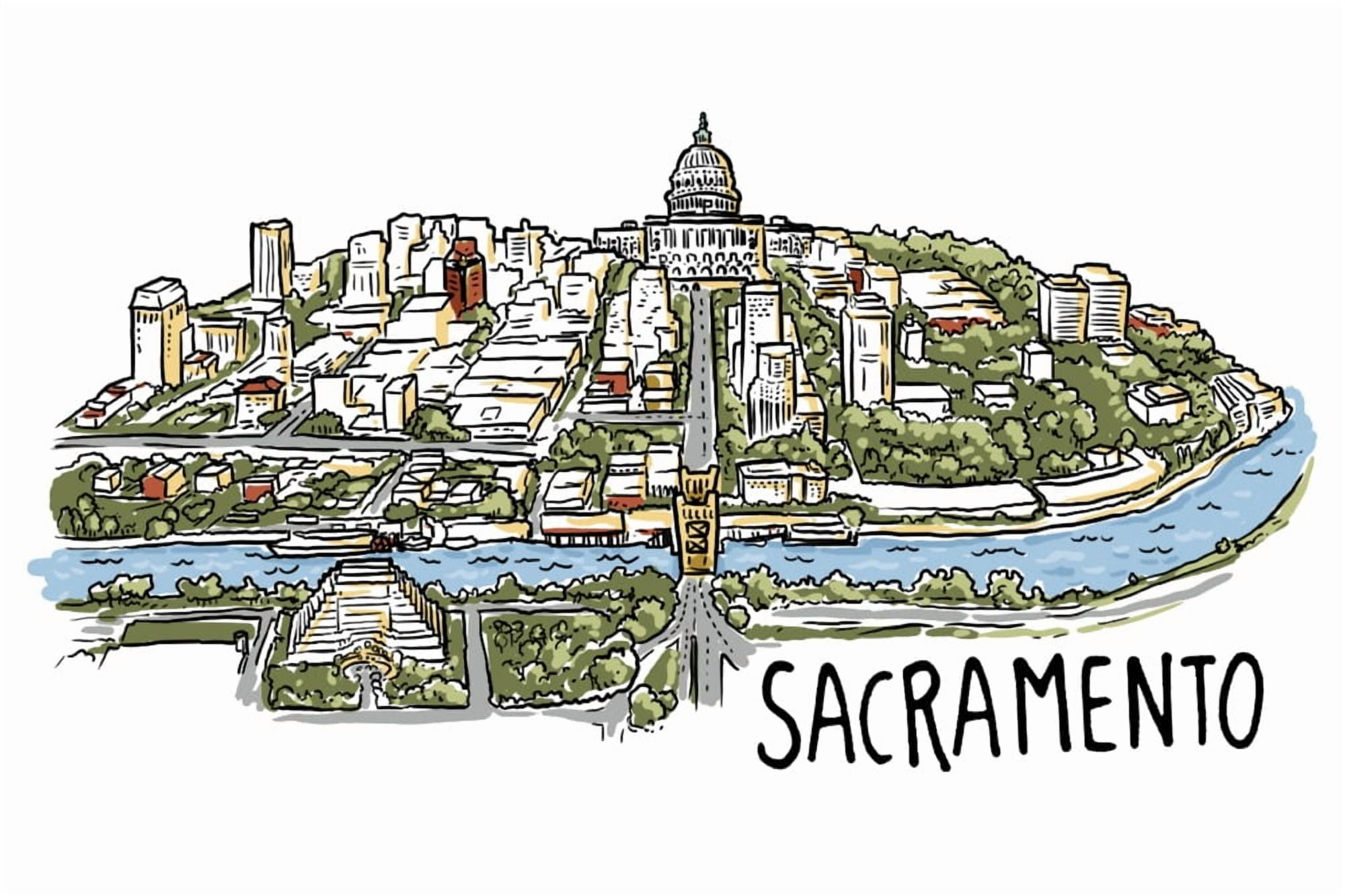 Sacramento, California, Line Drawing (16x24 Giclee Gallery Art Print ...