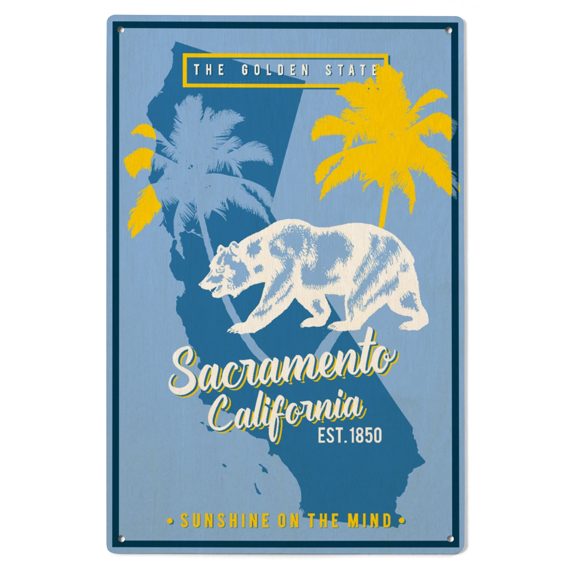 Sacramento, California, State Outline, Urban Traveler, Blue and Yellow ...