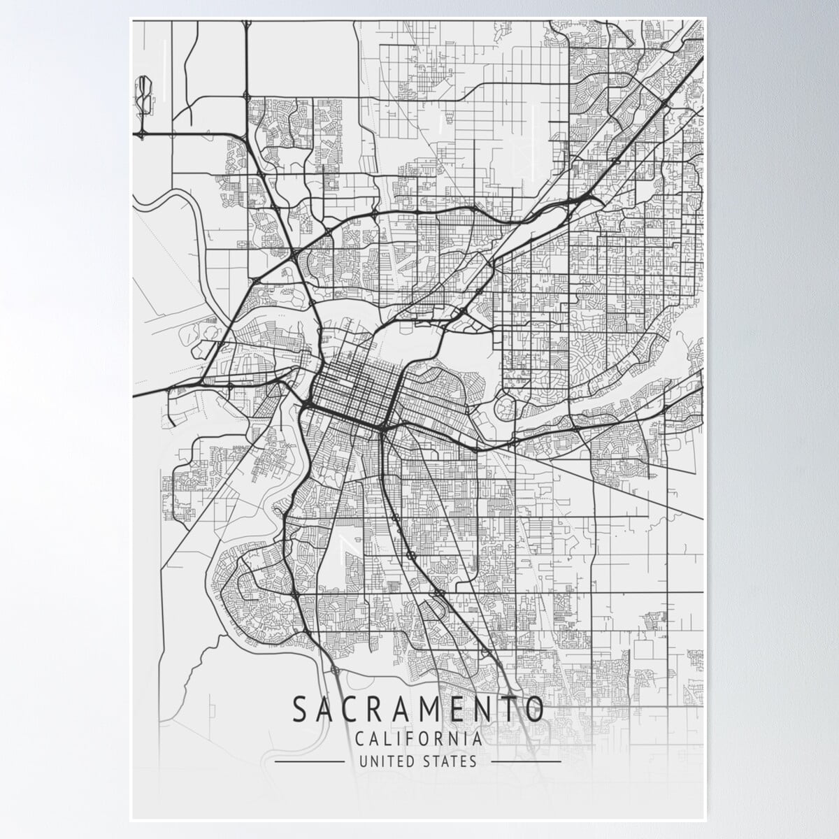 Sacramento - California - Us Gray City Map Poster Wall Art, Modern Wall ...