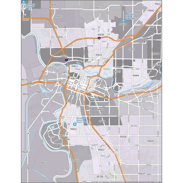Sacramento Zip Code Map GLOSSY POSTER PICTURE PHOTO PRINT BANNER ...