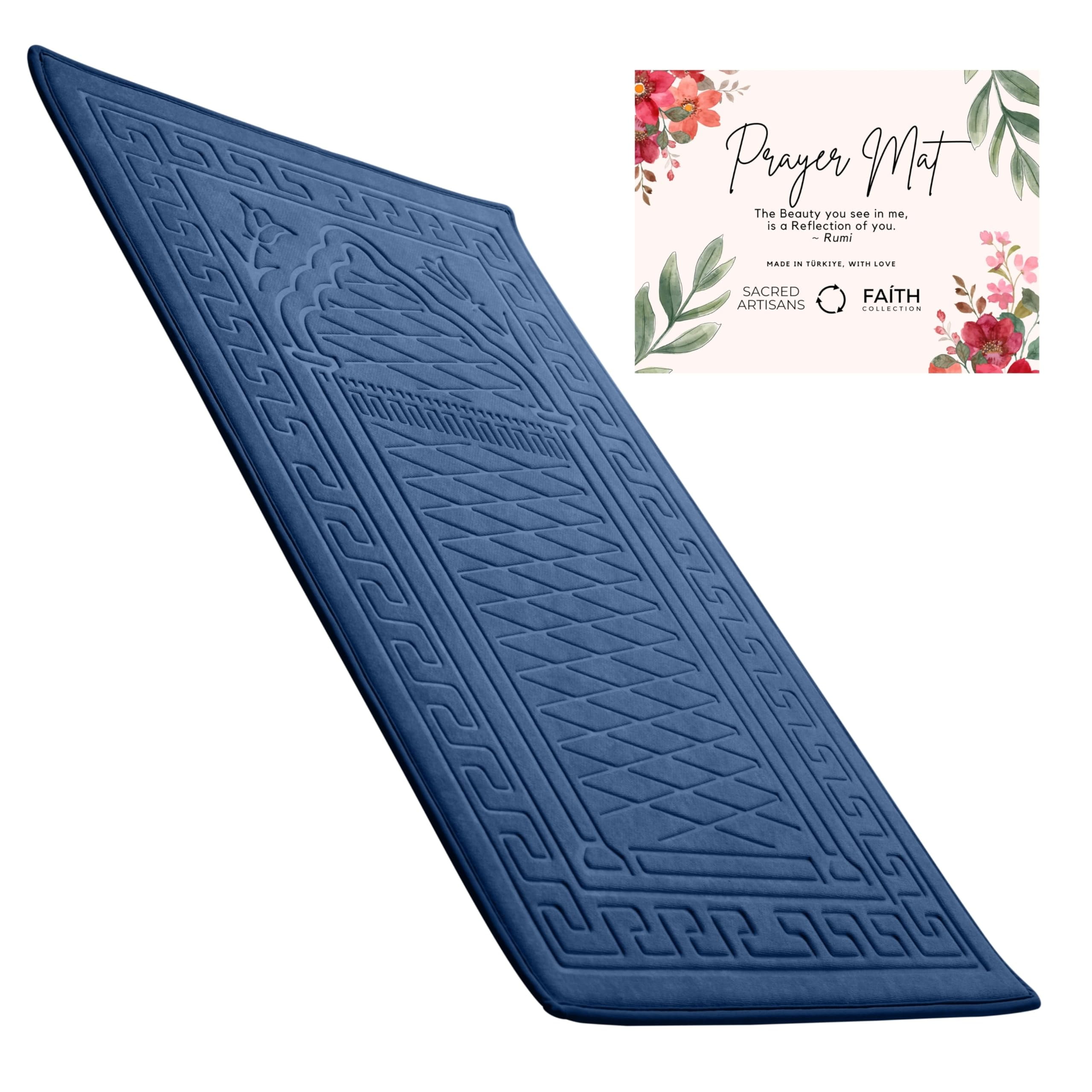 Sacred Artisans Prayer Mat with Thick, Padded, Plush Foam | Soft Velvet Muslim Prayer Rug for ...