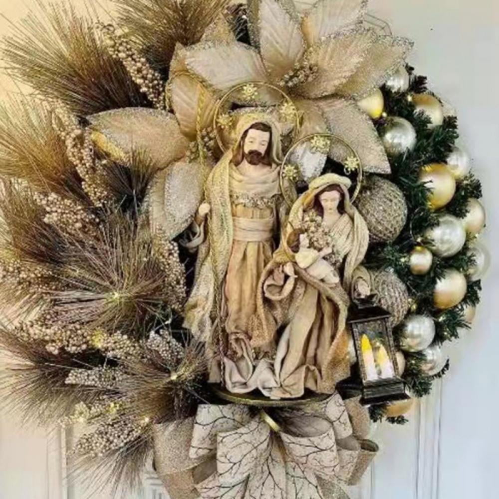 Sacred Christmas Wreath with Lights,Lighted Nativity Scene Christmas ...