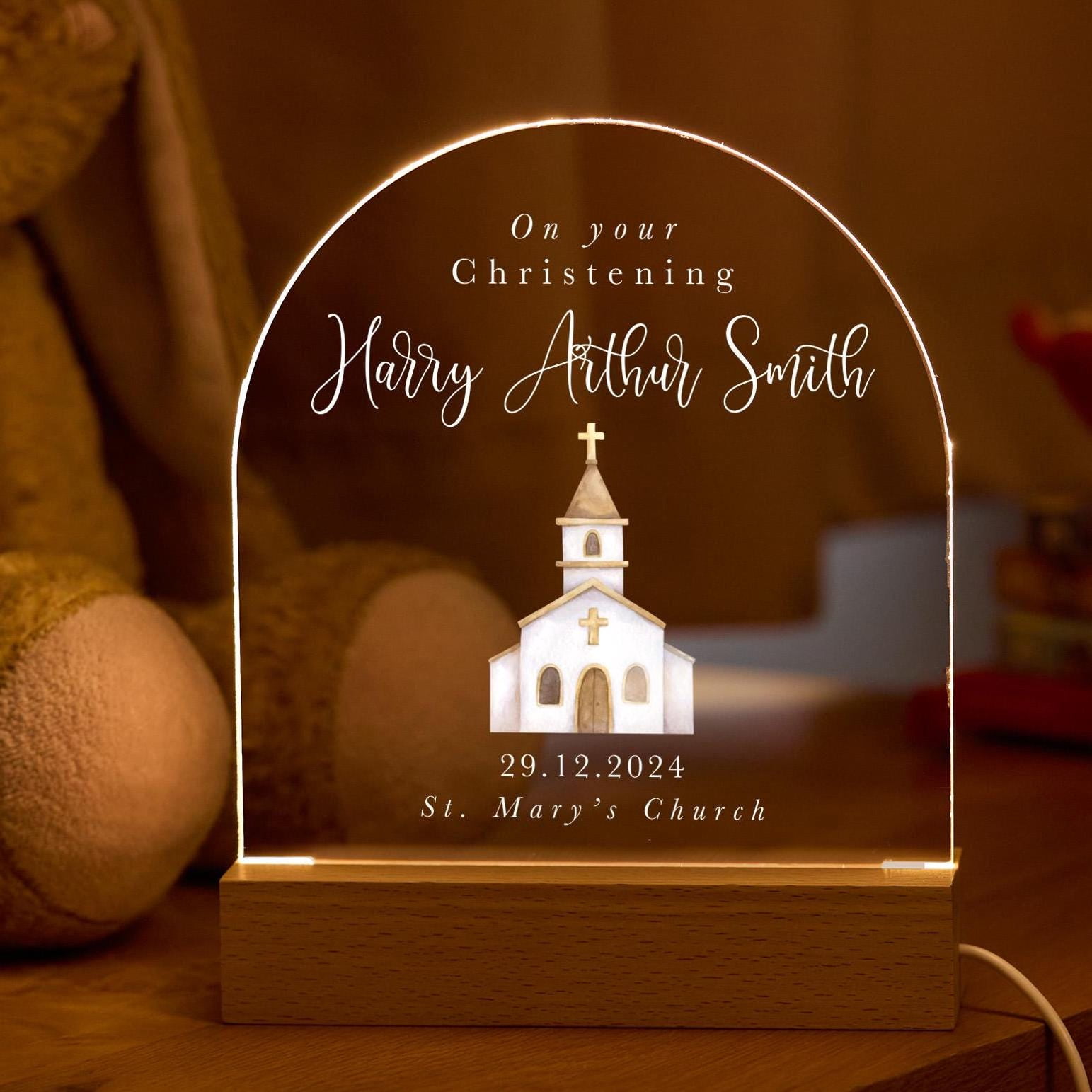 Sacred Church Baptism Custom LED Lamp Acrylic Board Wooden Base ...