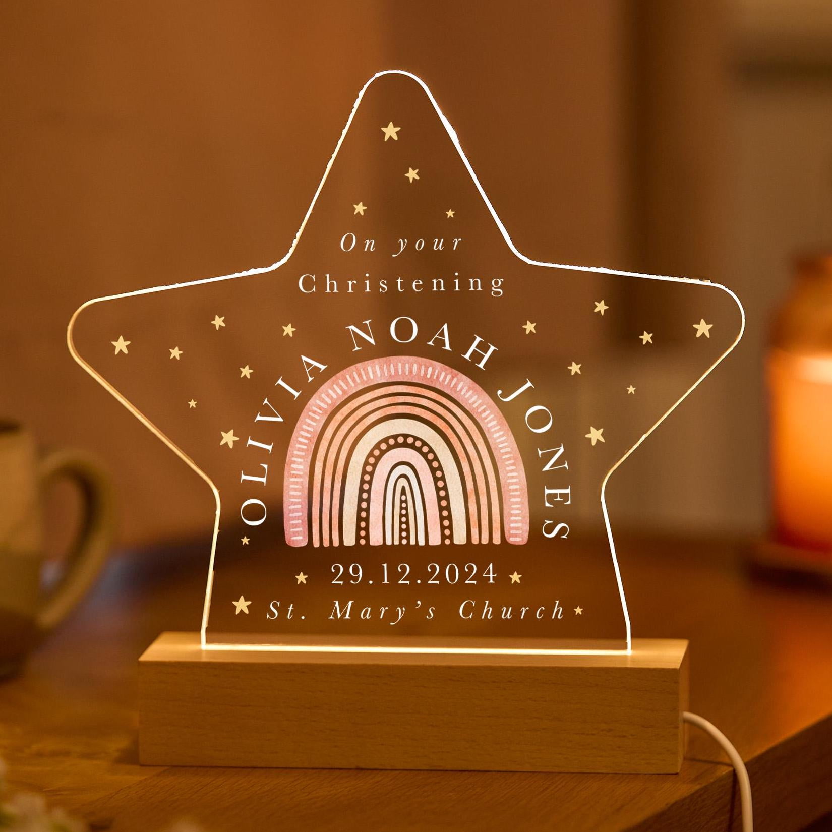 Sacred Church Star Custom LED Lamp Acrylic Board Wooden Base Baptism ...