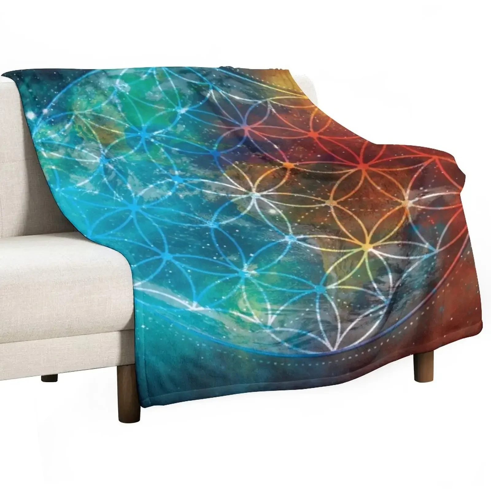 Sacred Earth and The Flower of Life Symbolin Space Throw Blanket ...