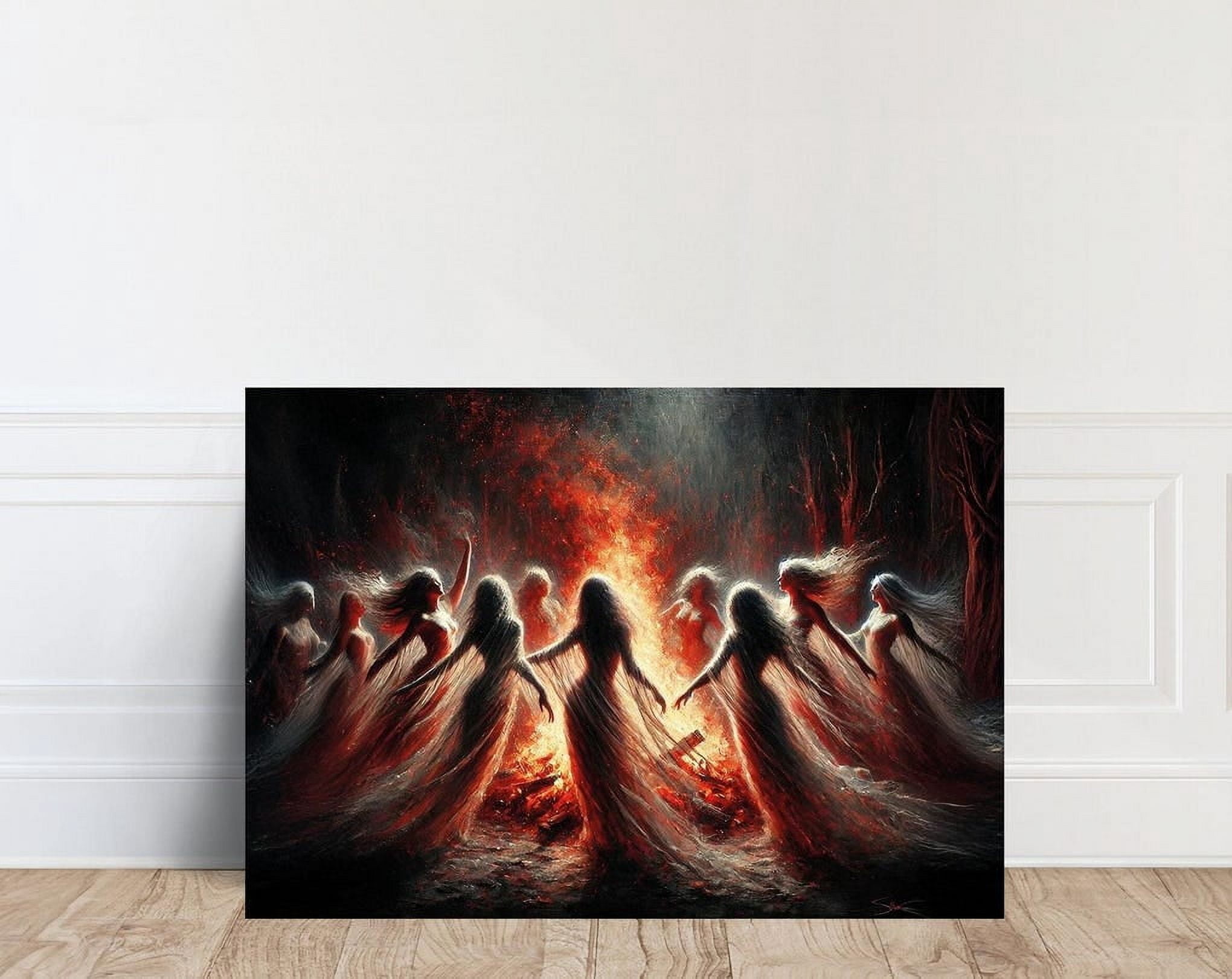Sacred Fire Dance Woman Wall Art Print, Mystical Moon Ritual Art Wall ...