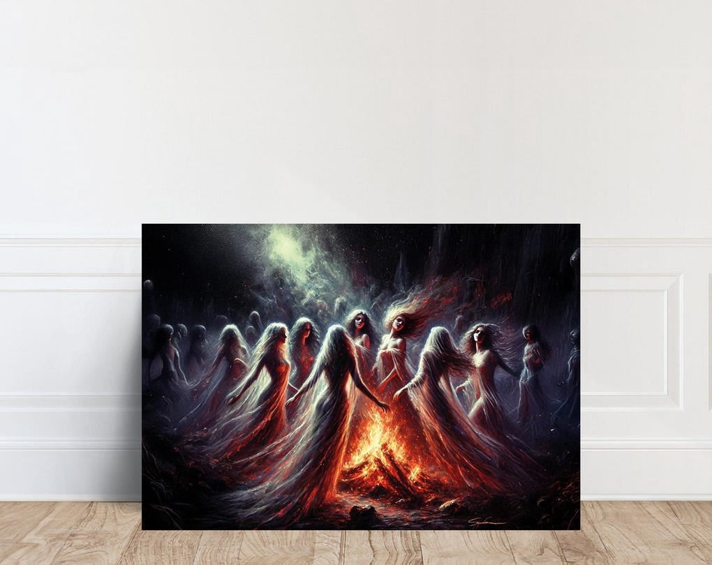 Sacred Fire Dance Woman Wall Art Print, Mystical Moon Ritual Art Wall ...