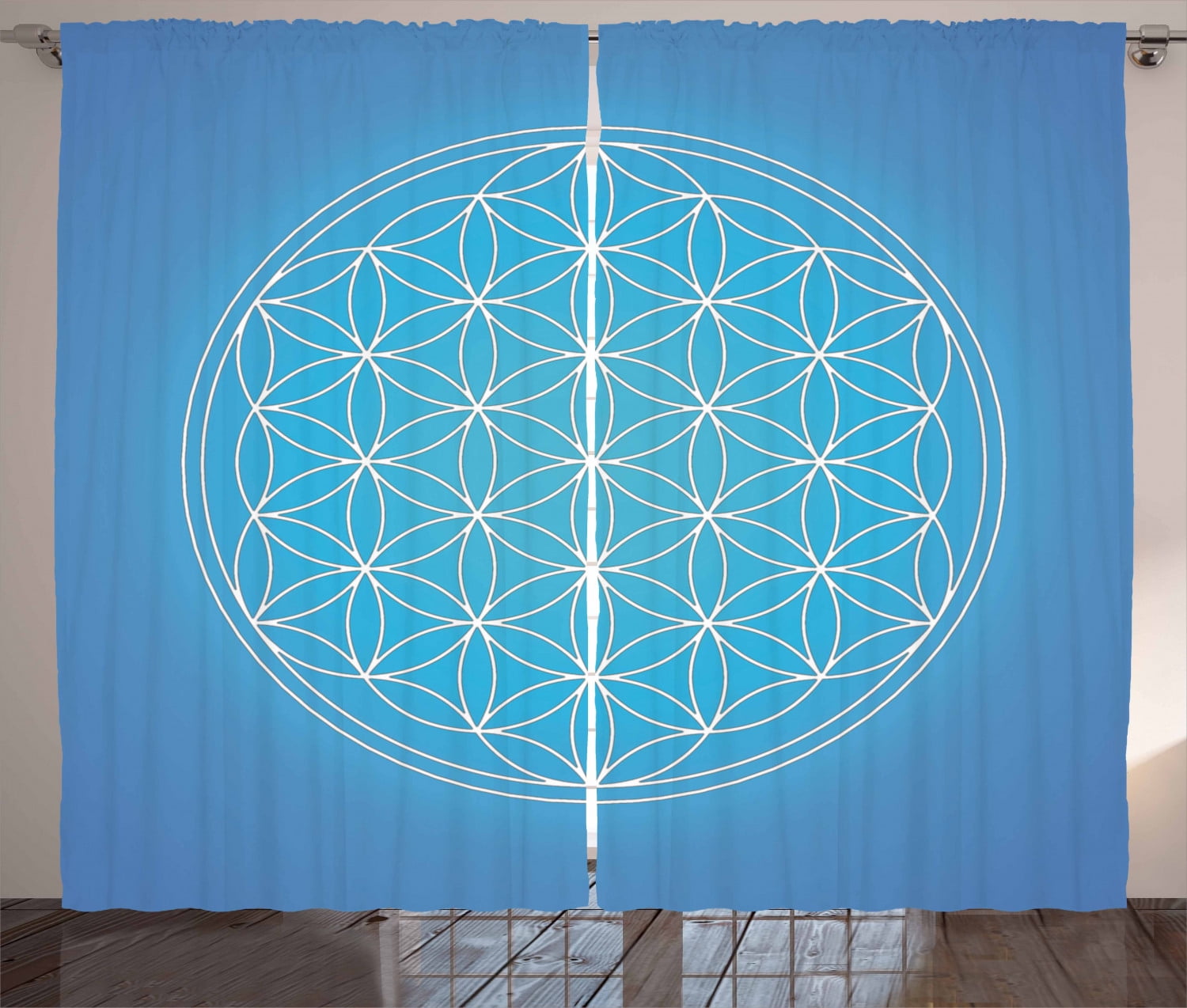 Ambesonne Blue Curtains 2 Panel Set, Flower of Life Grid, 108" x 90 ...