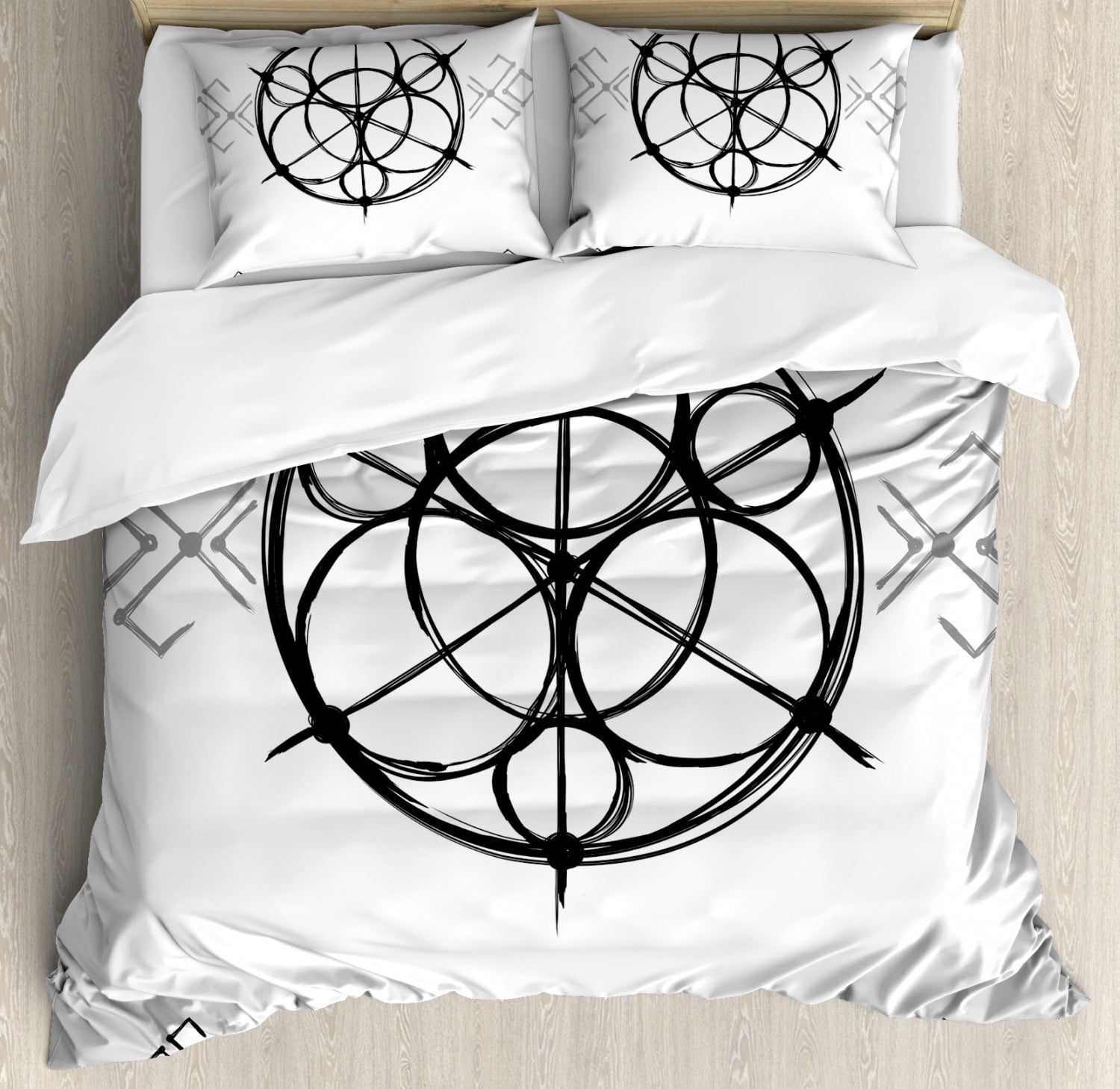 Sacred Geometrty Decor Queen Size Duvet Cover Set, Sketchy Geometric ...