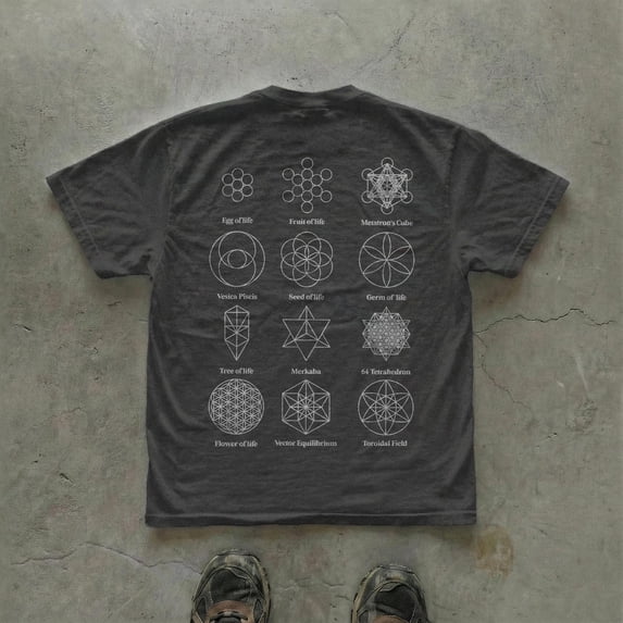 Sacred Geometry Graphic T-Shirt, Metatron Cube Flower of Life Symbols ...