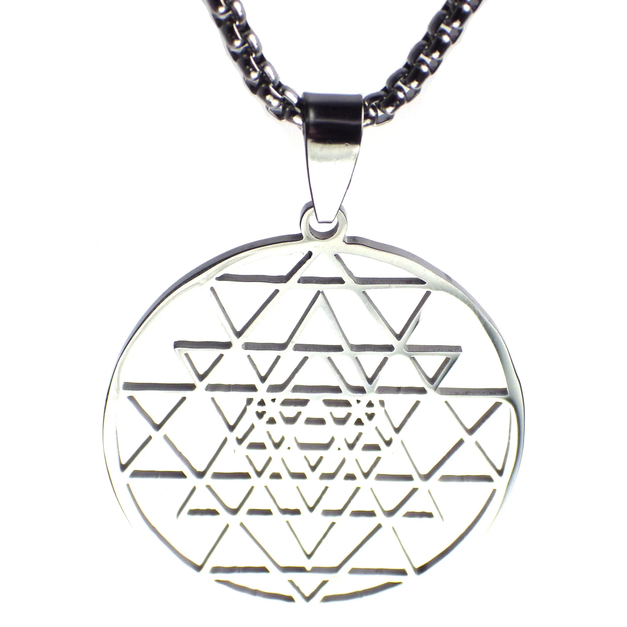 Sacred Geometry Necklace Silver Stainless Steel Sri Yantra Medallion ...