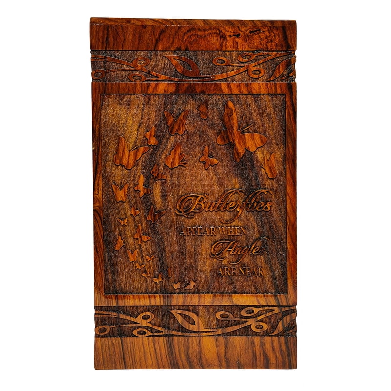 Sacred Hand-Carved Sheesham Wood Cremation Urn - 6.5x6.5x10.5" - Hindu/Buddhist Memorial Urn ...