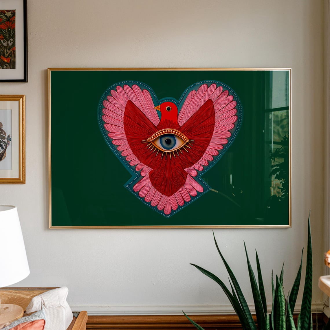 Sacred Heart Bird Mystical Eye Maximalist Symbolic Art Unframed Paper ...