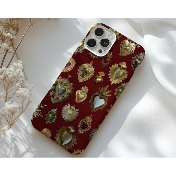 Sacred Heart Collage Red Gold Charm Print Aesthetic Phone Case 17 16 15 ...