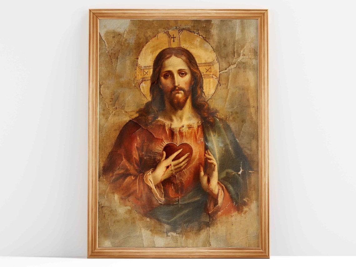 Sacred Heart Of Jesus, Antique Divine Light, Jesus Oil Painting, Bible ...