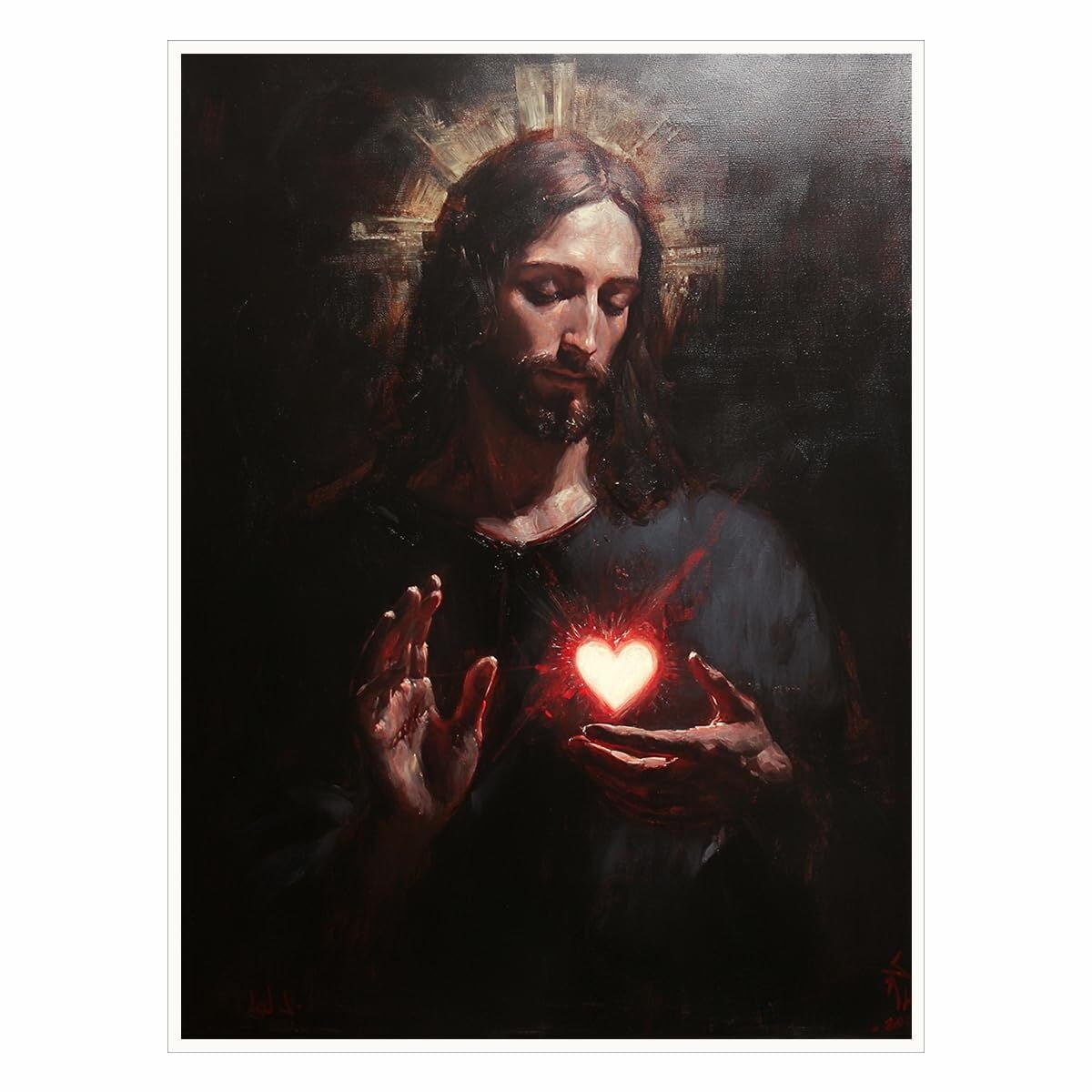 Sacred Heart of Jesus Canvas Wall Art Inspirational Portrait of Jesus ...
