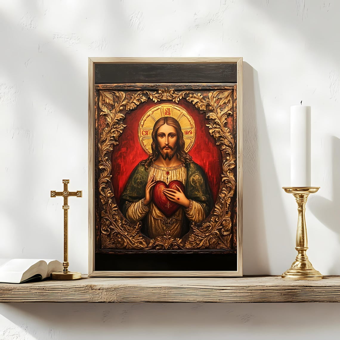 Sacred Heart Jesus Icon, Traditional Catholic Wall Art, Baroque ...
