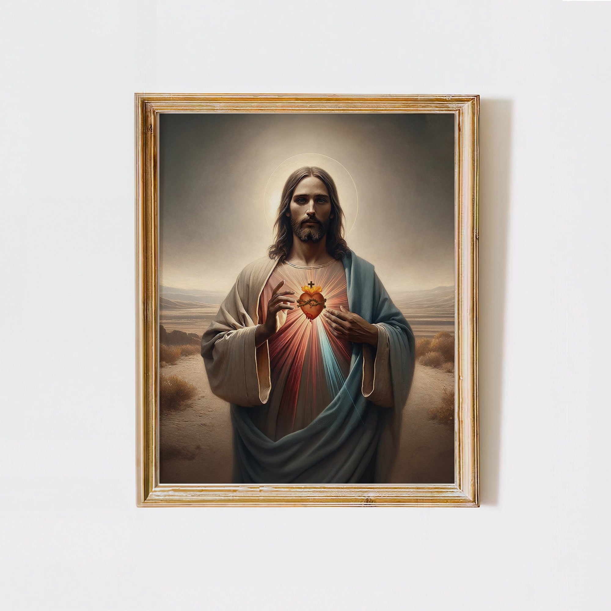 Sacred Heart Of Jesus Traditional Christian Iconography Artwork Rustic ...