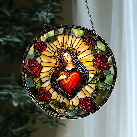 Sacred Heart Mary Acrylic Suncatcher fullxfull Virgin Mary with Glowing ...