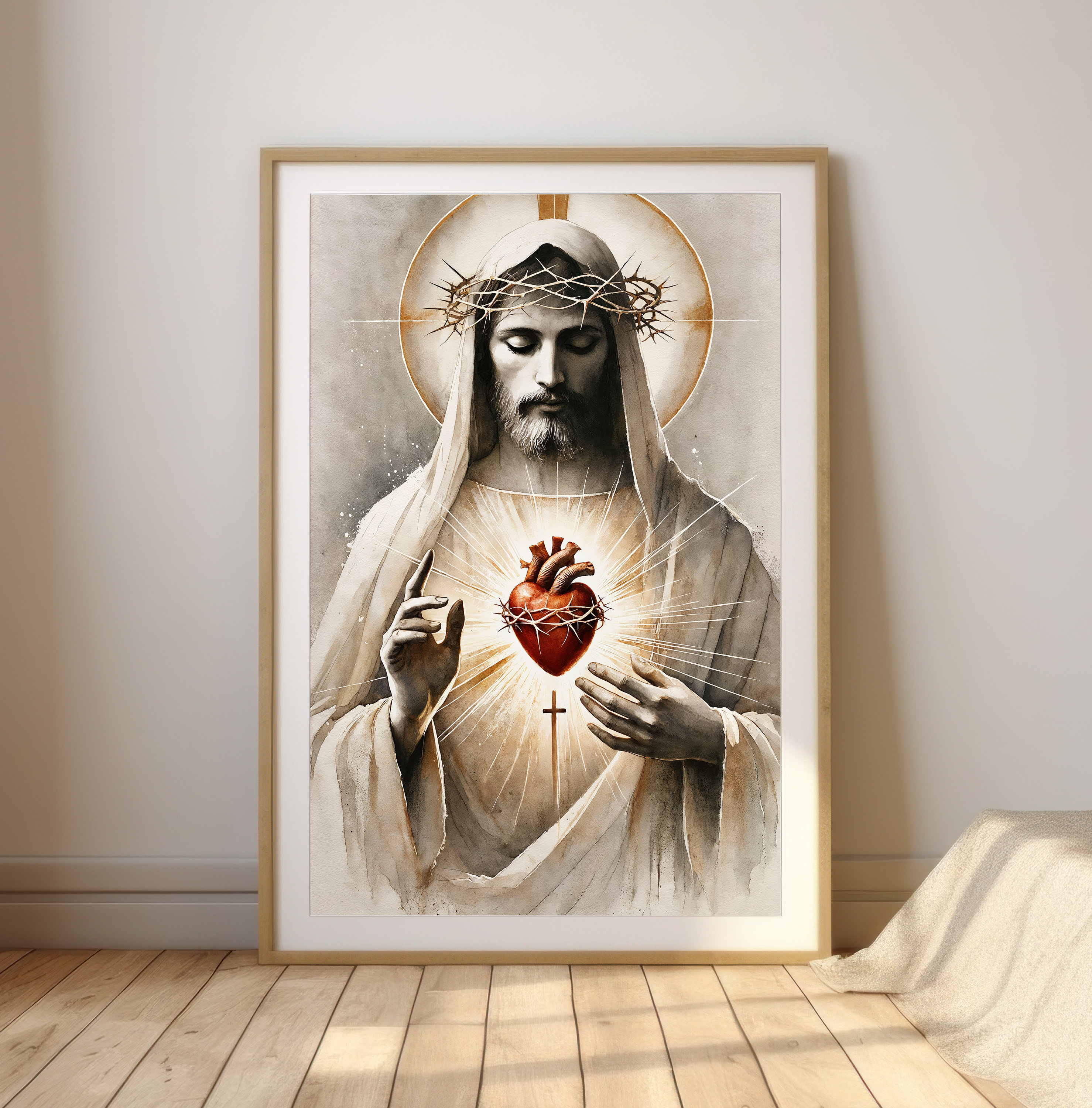 Sacred Heart Of Christ | Minimalist Christian Art | Inspirational Wall ...