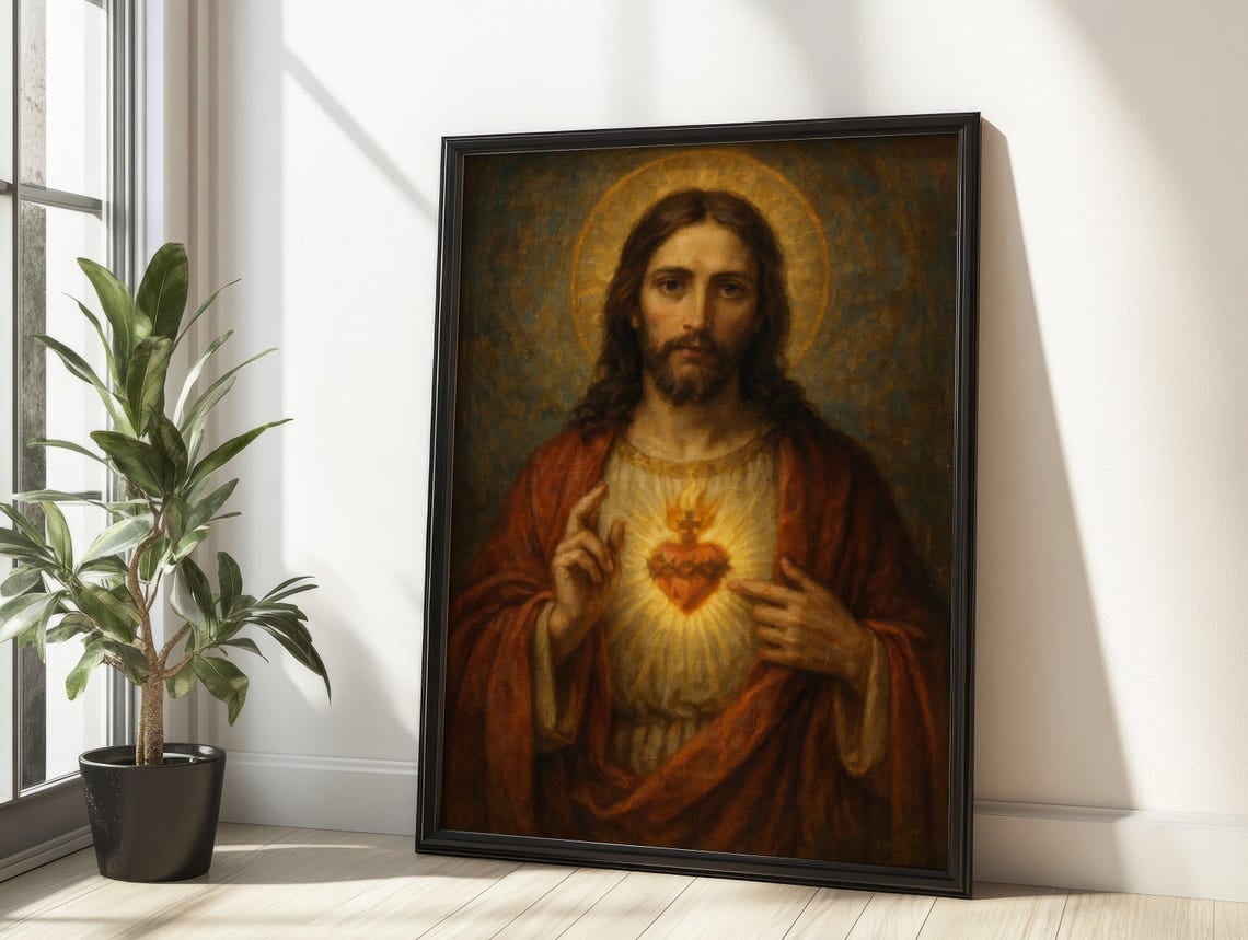 Sacred Heart Of Jesus Art: Rustic Christian Iconography Digital ...