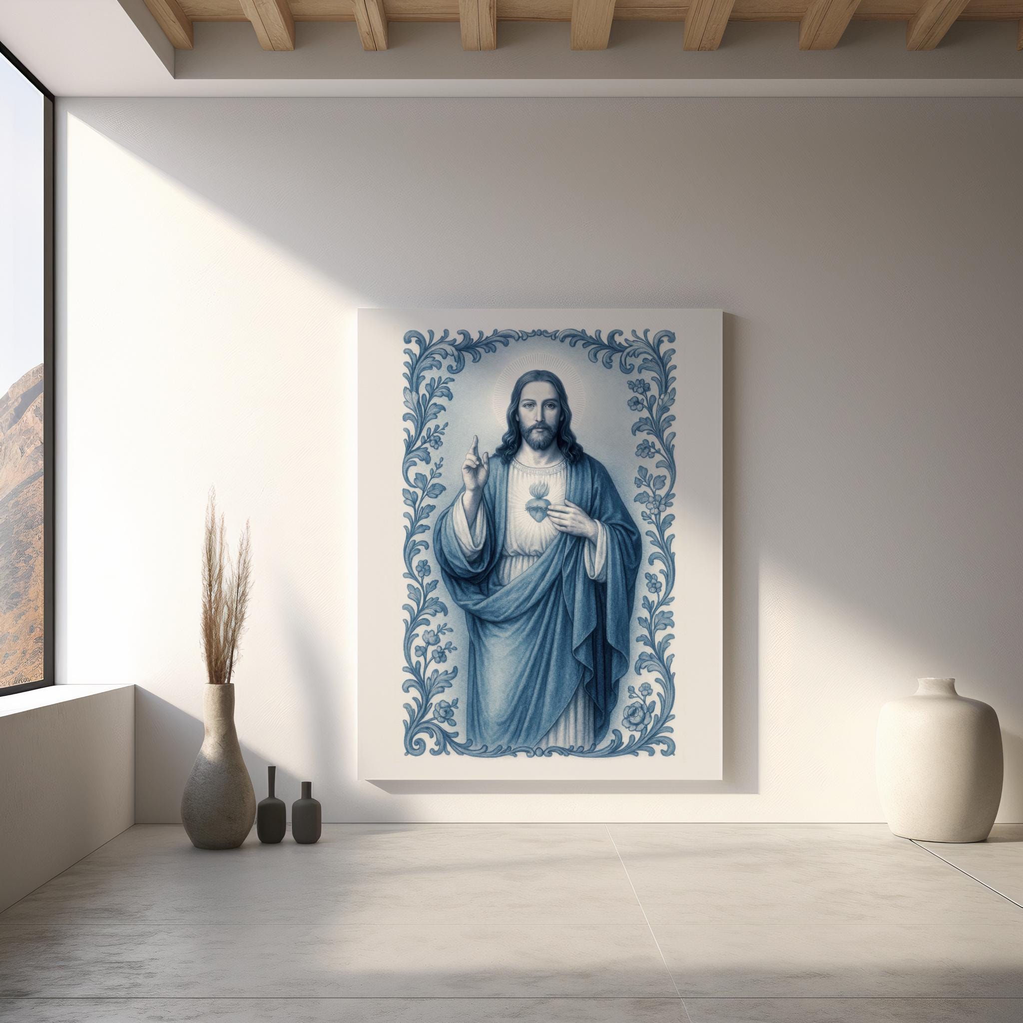 Sacred Heart Poster: Jesus Christ Religious Satin Poster In Soft Blue ...