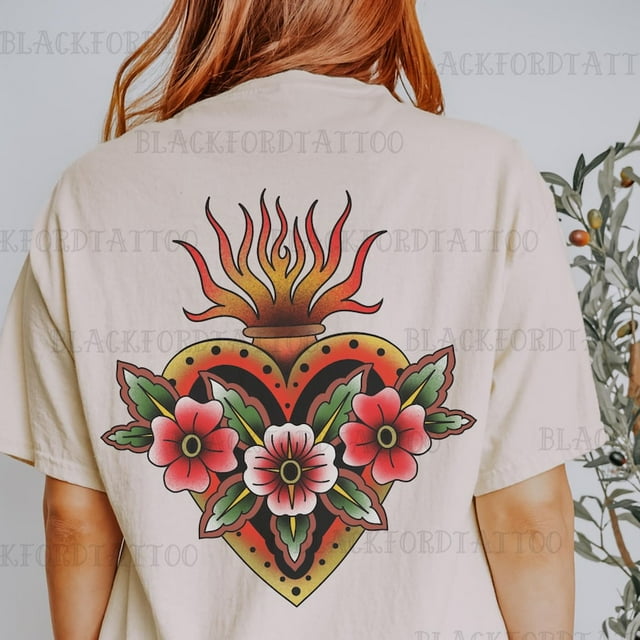 Sacred Heart Tattoo Flash Tee – Alt Grunge Goth Cottagecore Gift Shirt ...