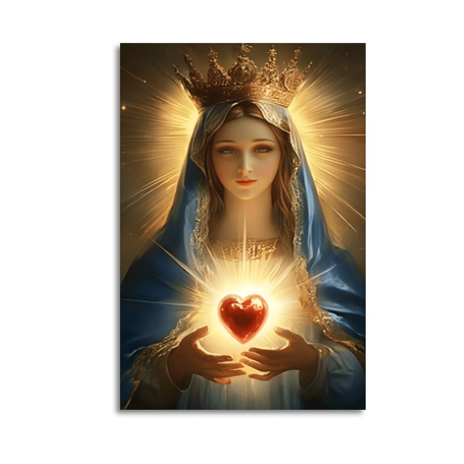 Sacred Heart The Virgin Mary Painting God Poster Wrapped Wooden Frame ...