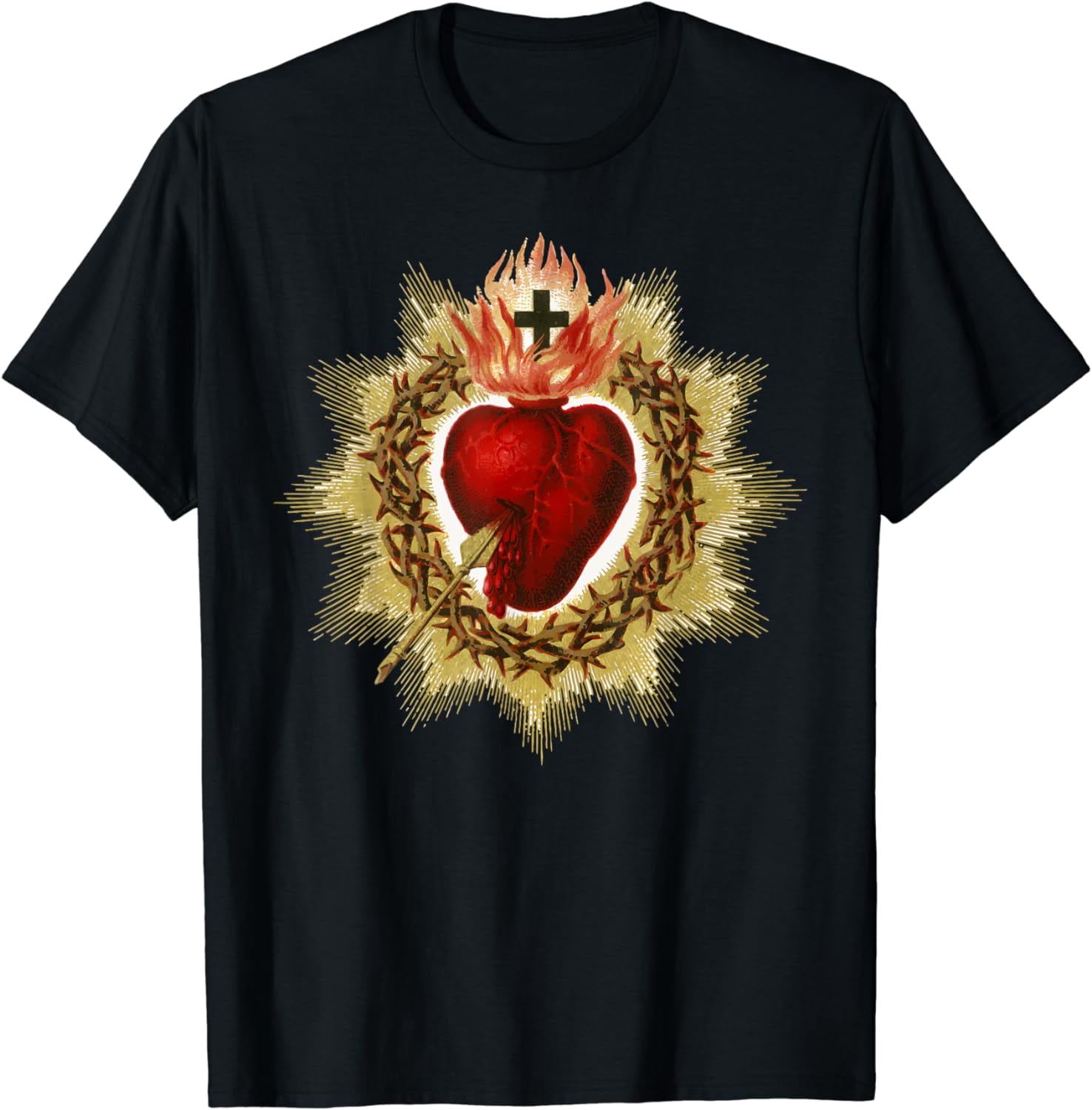 Sacred Heart of Jesus Art Christ Vintage Catholic Blessing Cotton T ...