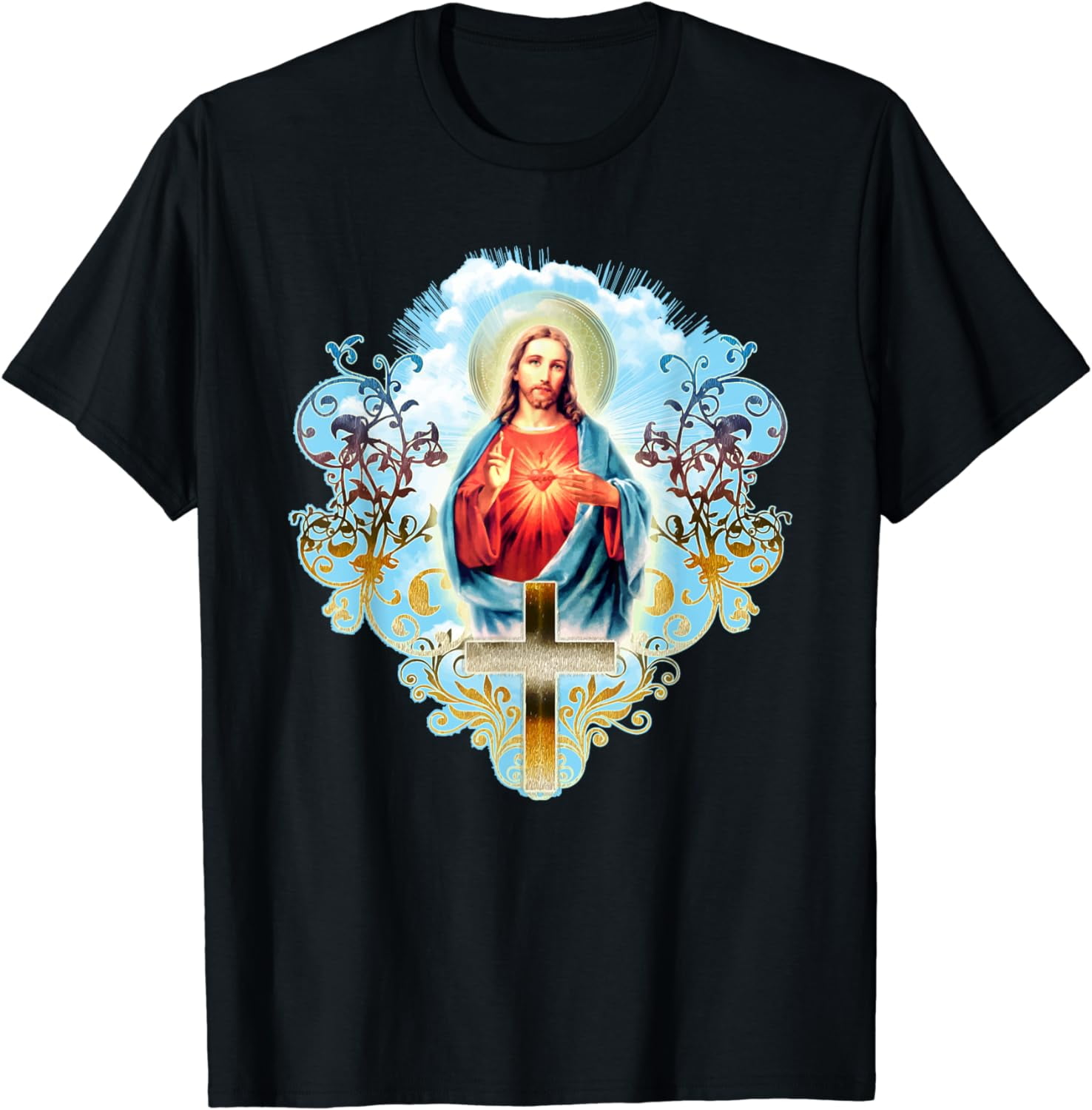 Sacred Heart of Jesus Christ Vintage Cross Catholic T-Shirt - Walmart.com