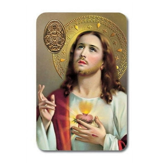 Sacred Heart of Jesus Laminated Catholic Prayer Holy Card with Medal and Prayer on Back ...