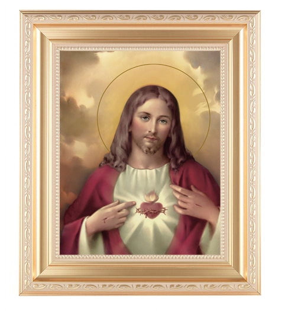 Sacred Heart of Jesus Picture Framed Wall Art Decor Large, Satin Gold ...