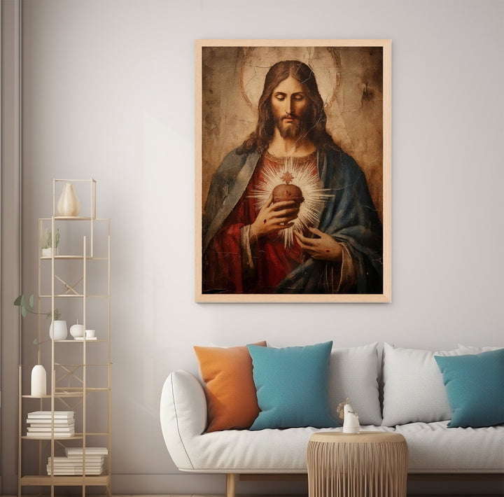 Sacred Heart of Jesus Poster, Antique Divine Light, Jesus Poster ...
