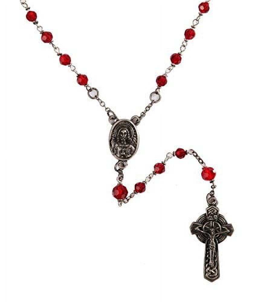 Sacred Heart of Jesus Red Glass Bead Rosary Sacrado Corazon de Jesus ...
