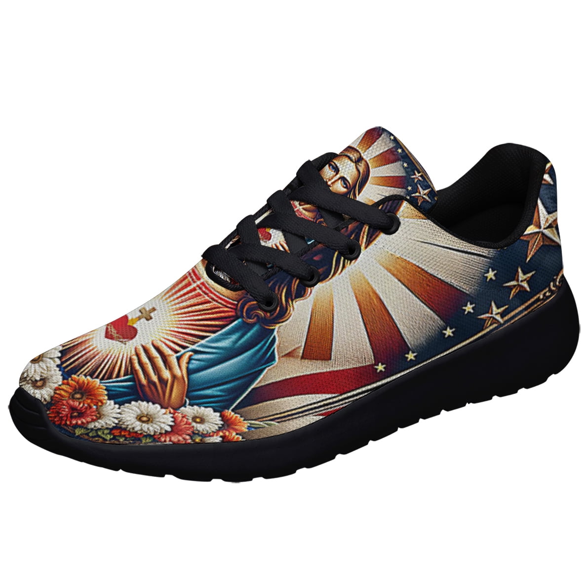 Sacred Heart of Jesus Religious American flag Shoes Sneakers Black Size ...