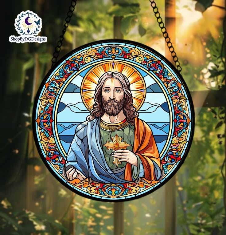 Sacred Heart of Jesus Stained Glass Suncatcher, Religious Christian ...