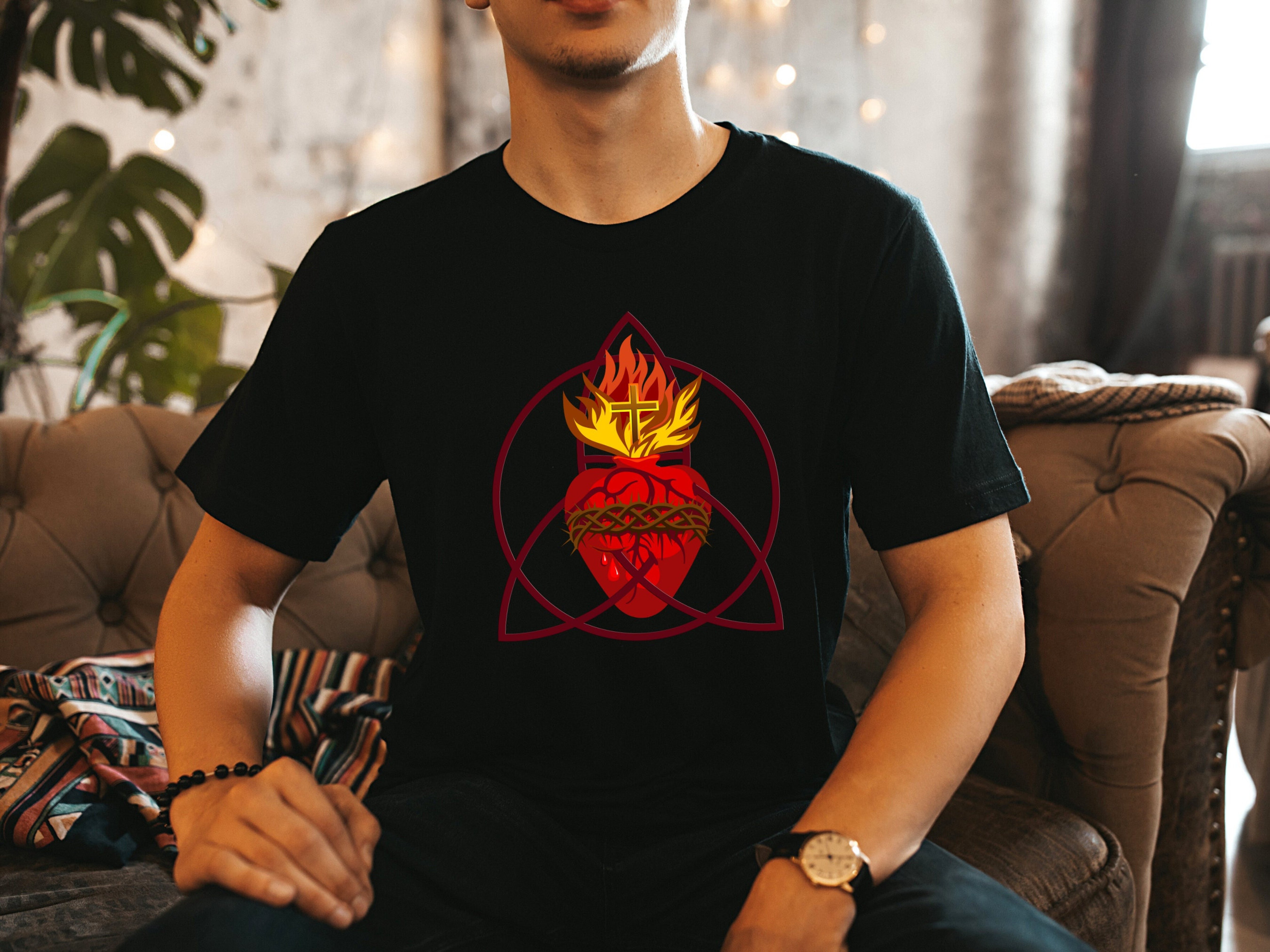Sacred Heart of Jesus & Trinity Knot t-shirt for men, Traditional ...