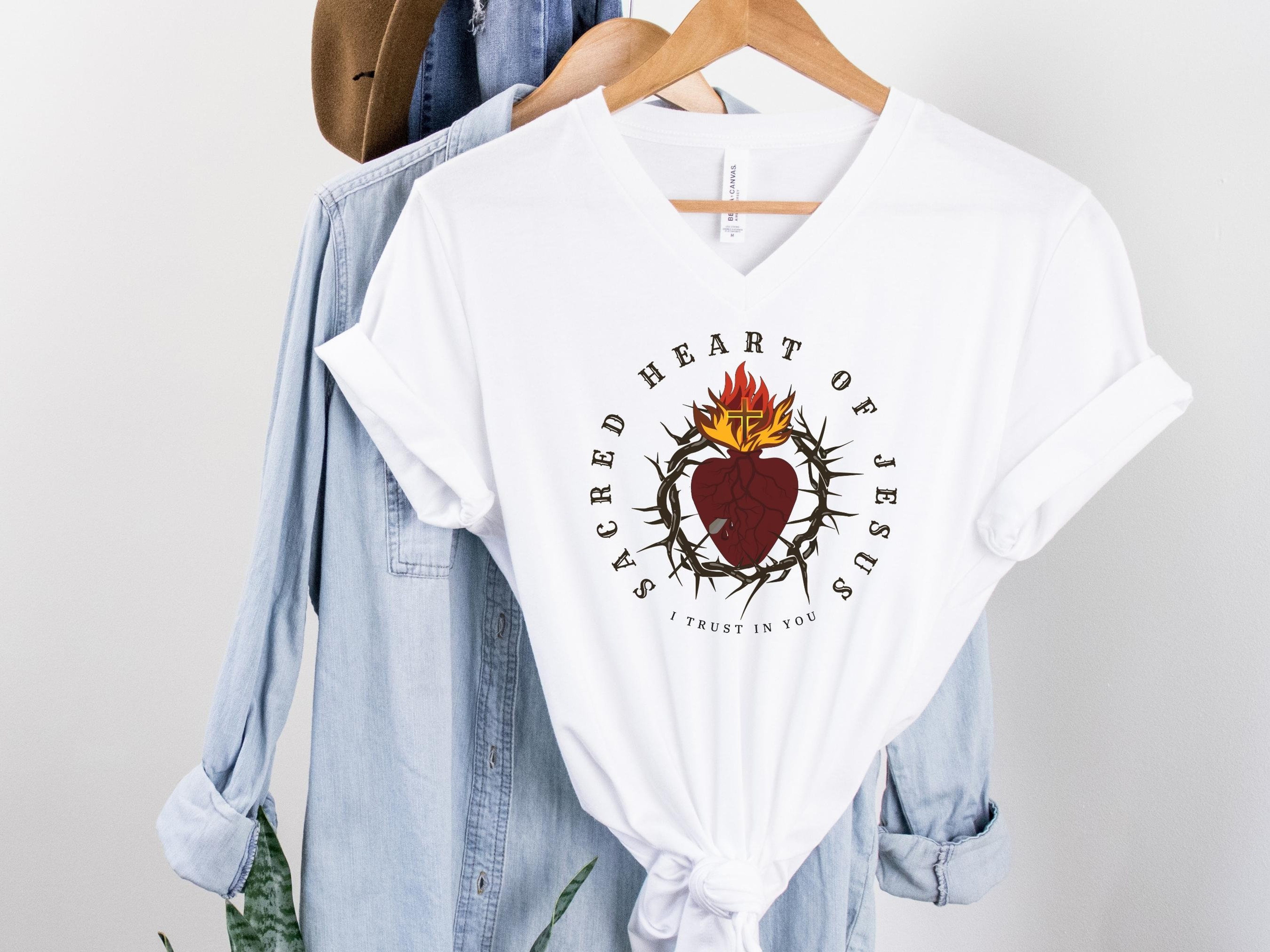 Sacred Heart of Jesus V-neck shirt Unisex, Roman Catholic Clothing ...