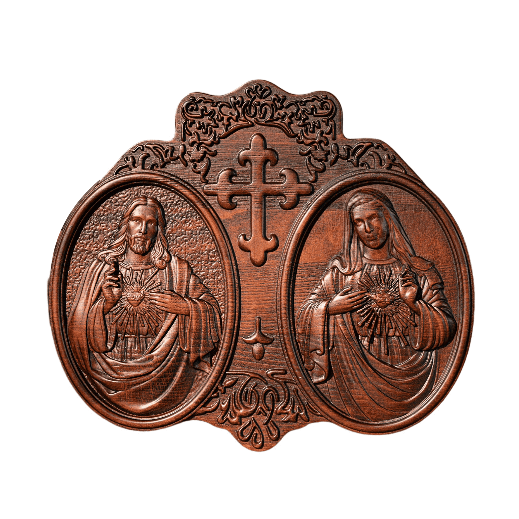 Sacred Heart of Jesus and Heart of Mary - Jesus Christ Wooden Mural ...