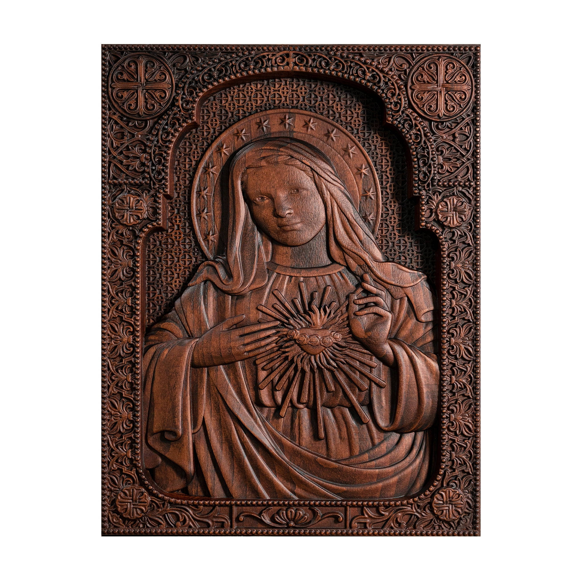 Sacred Heart of Mary Religious plaque wooden icon Immaculate Heart of ...