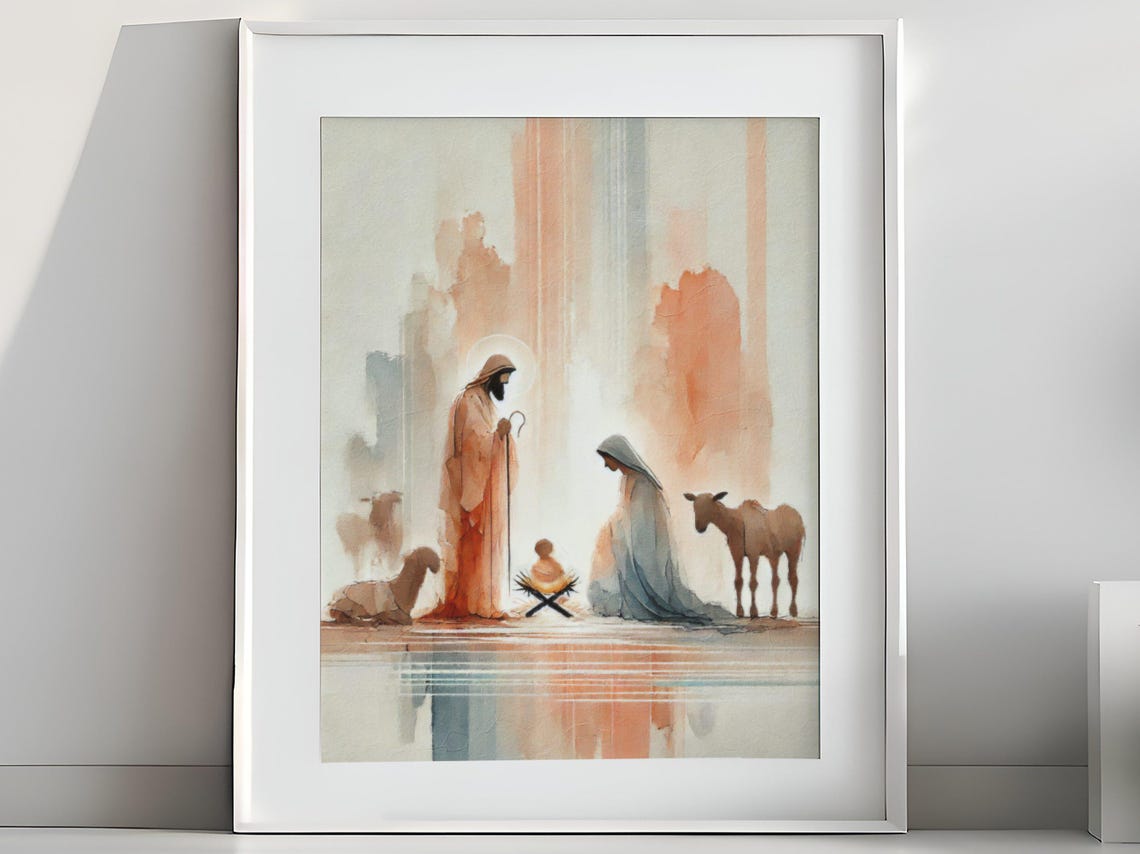 Sacred Nativity - Nativity Watercolor - Minimalist Style, Holy Family ...