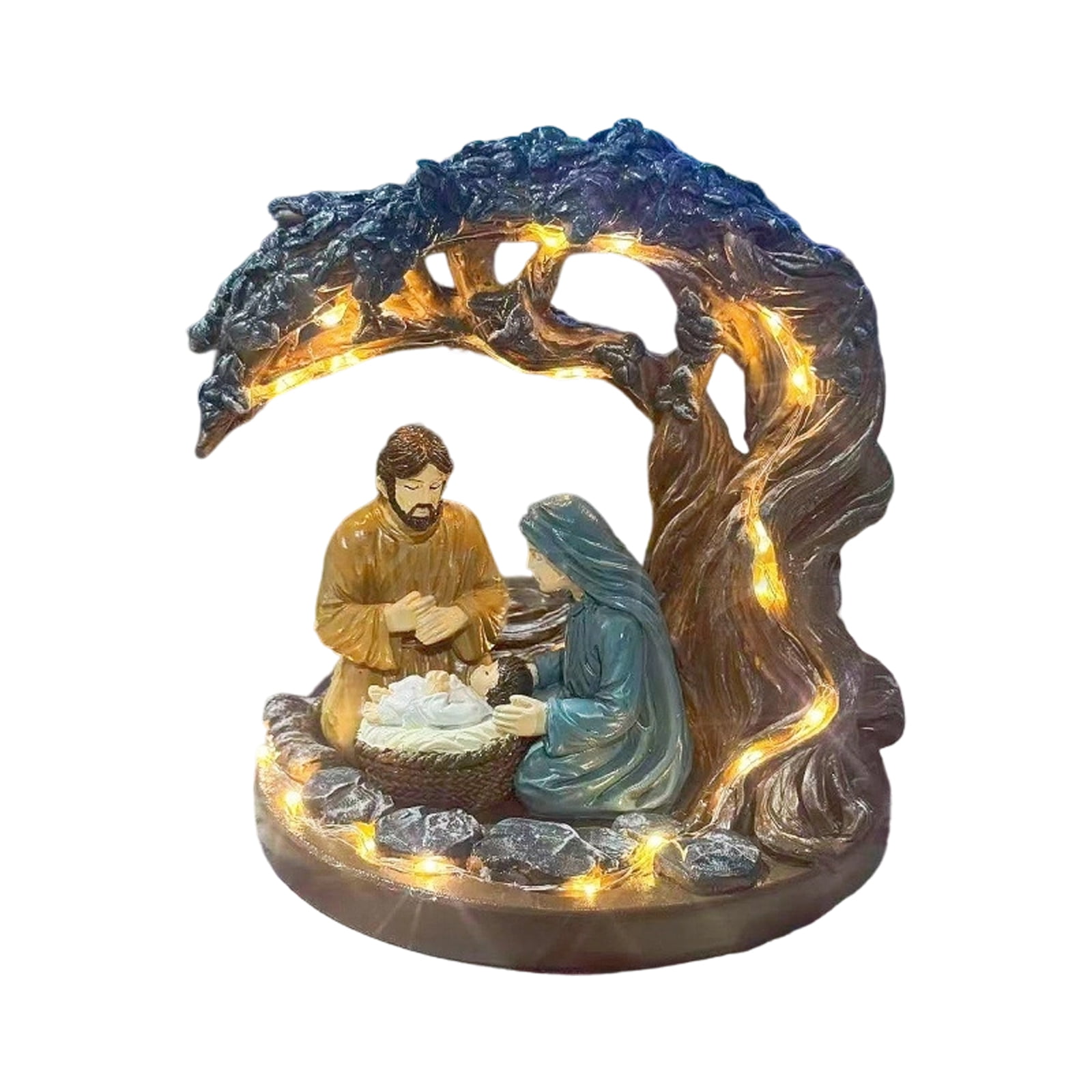 Sacred Nativity Scene Under Tree Resin Sculpture Decoration with LED ...