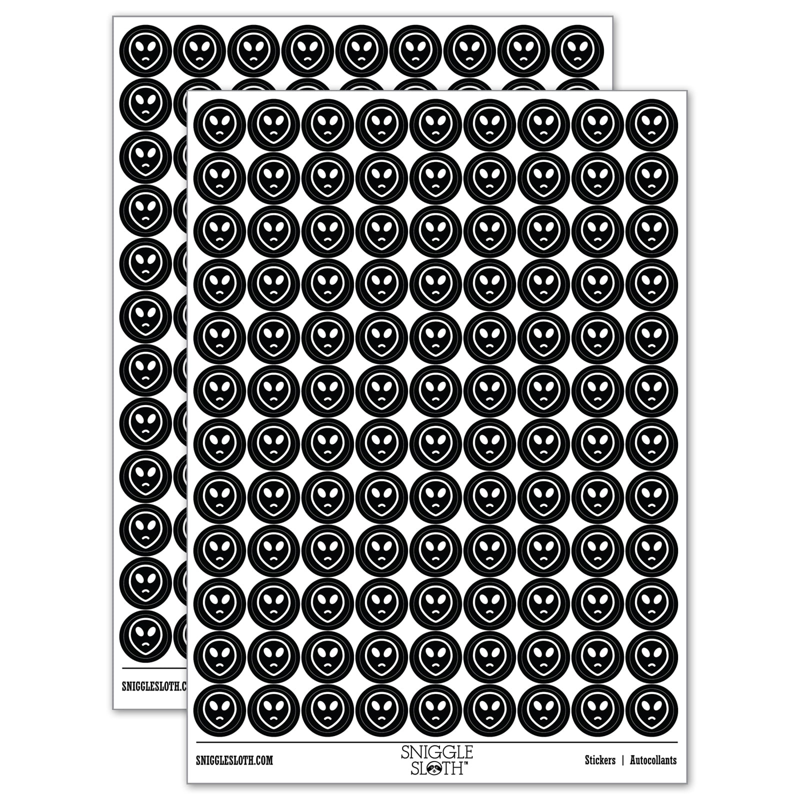 Sad Alien Emoticon 200+ Round Stickers - Black - Gloss Finish - 0.50 ...